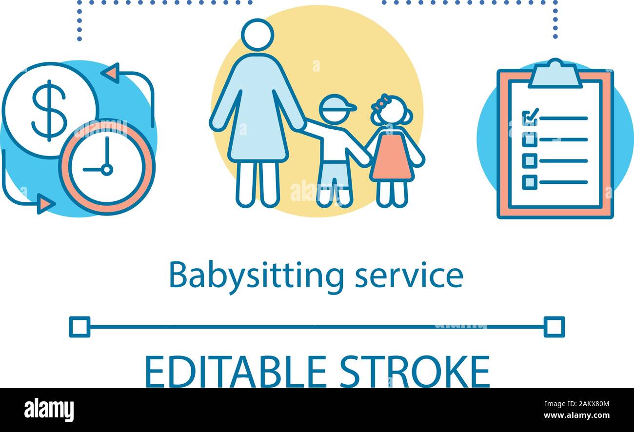 Babysitting service concept icon. Childcare assistance idea thin line ...