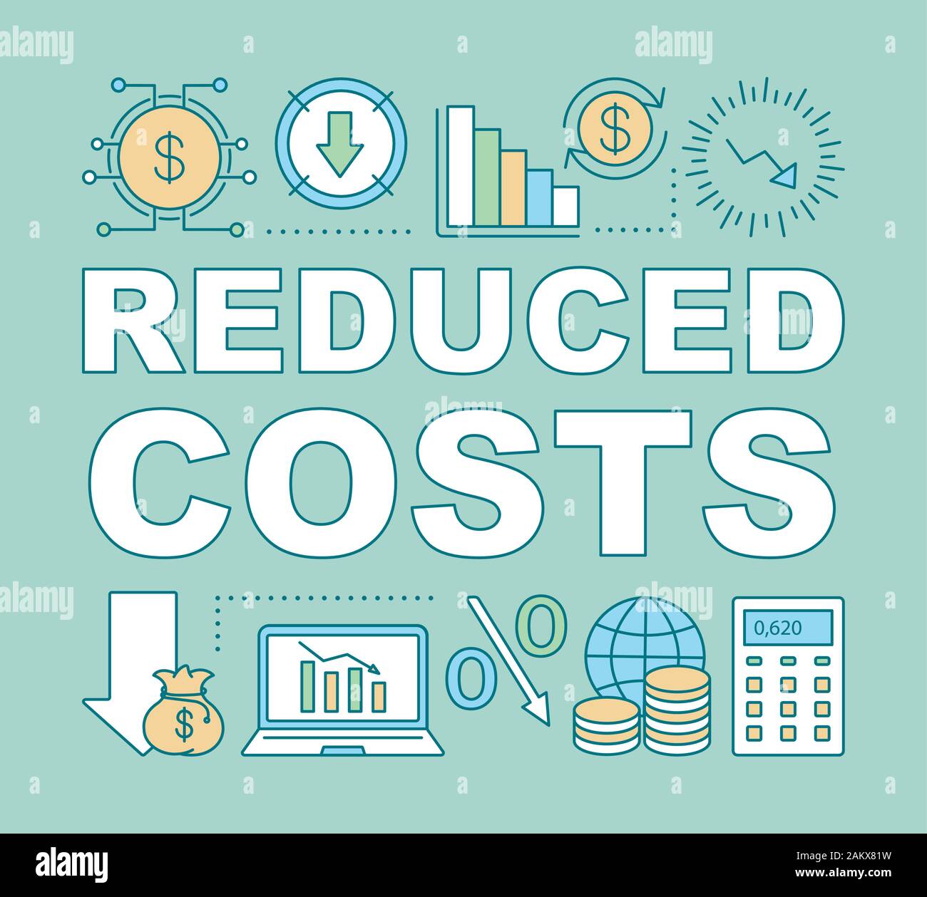 Reduced cost word concepts banner. Saving money tools. Business ...