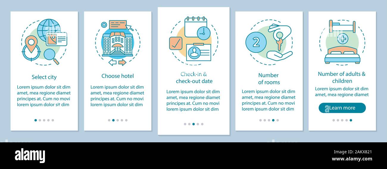 Hotel Booking Onboarding Mobile App Page Screen With Linear Concepts