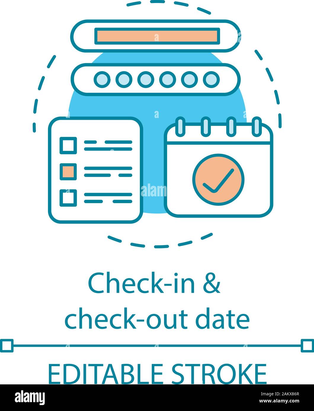 Check-in and check-out term concept icon. Self-planned travel. Calendar ...