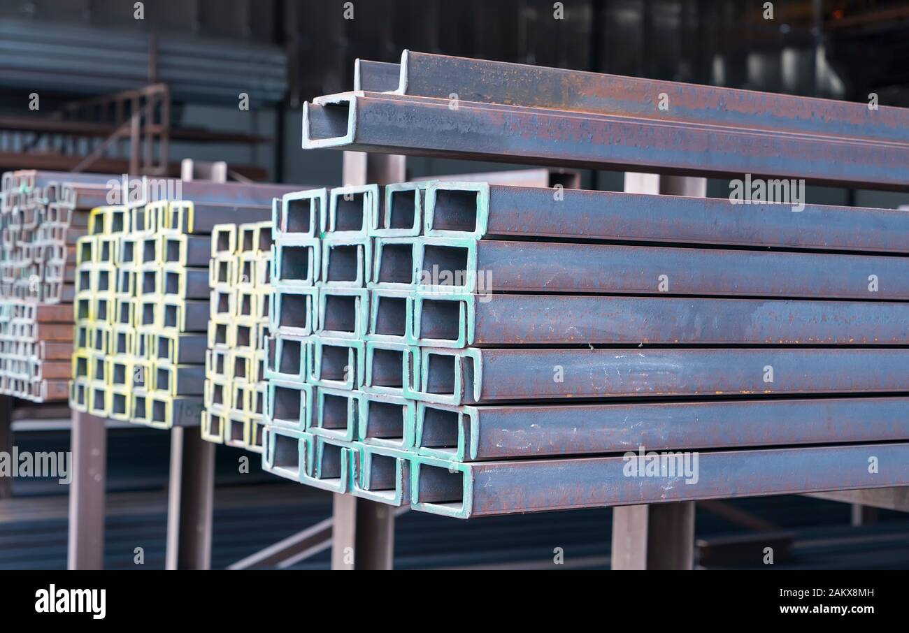 Steel Pipes Industry Construction stacked in Factory warehouse Stock ...