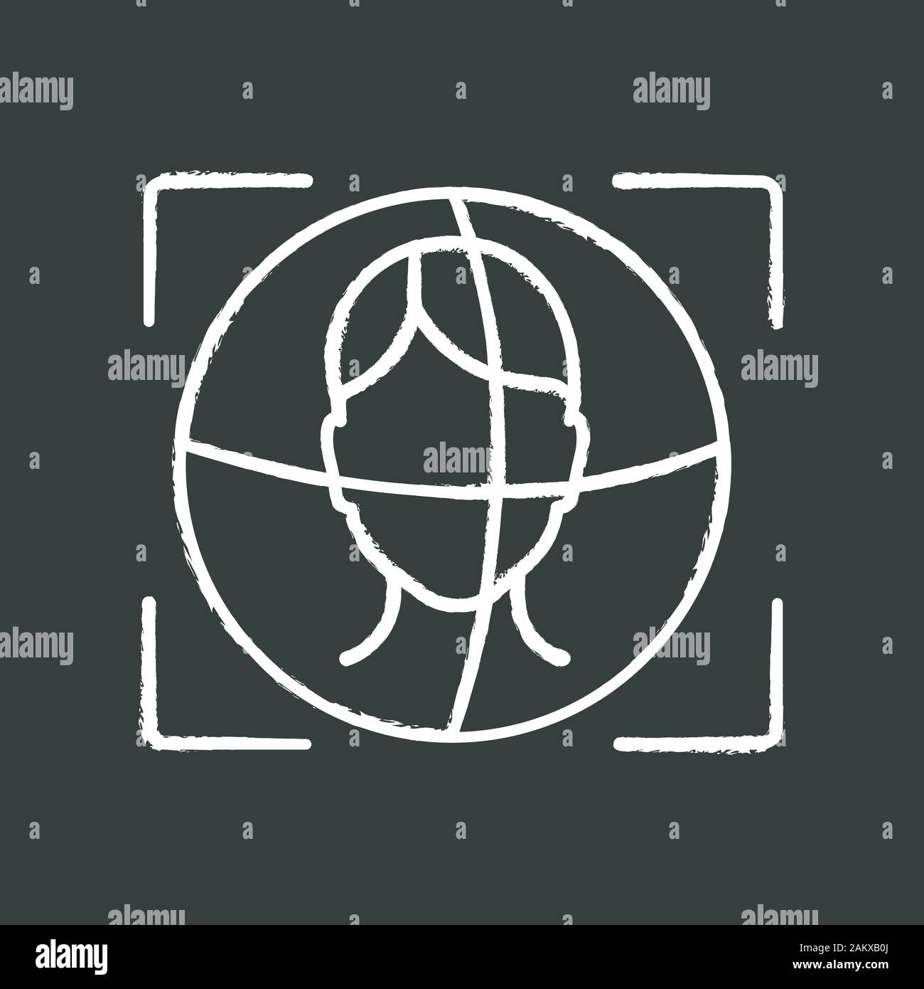 3d face ID scanner chalk icon. Facial recognition. Identity authentication process. 360-degree ...