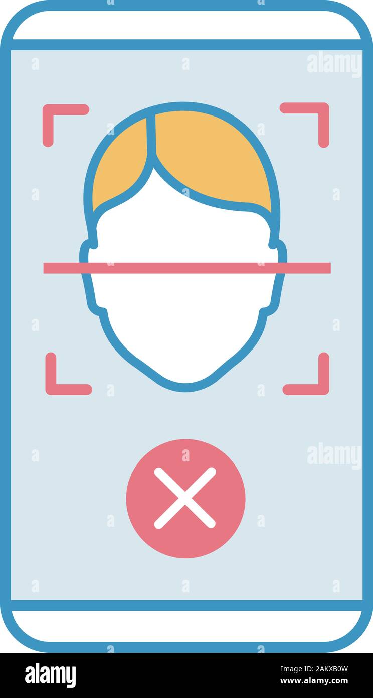 Face scan rejection color icon. Face lock mobile, smartphone app ...