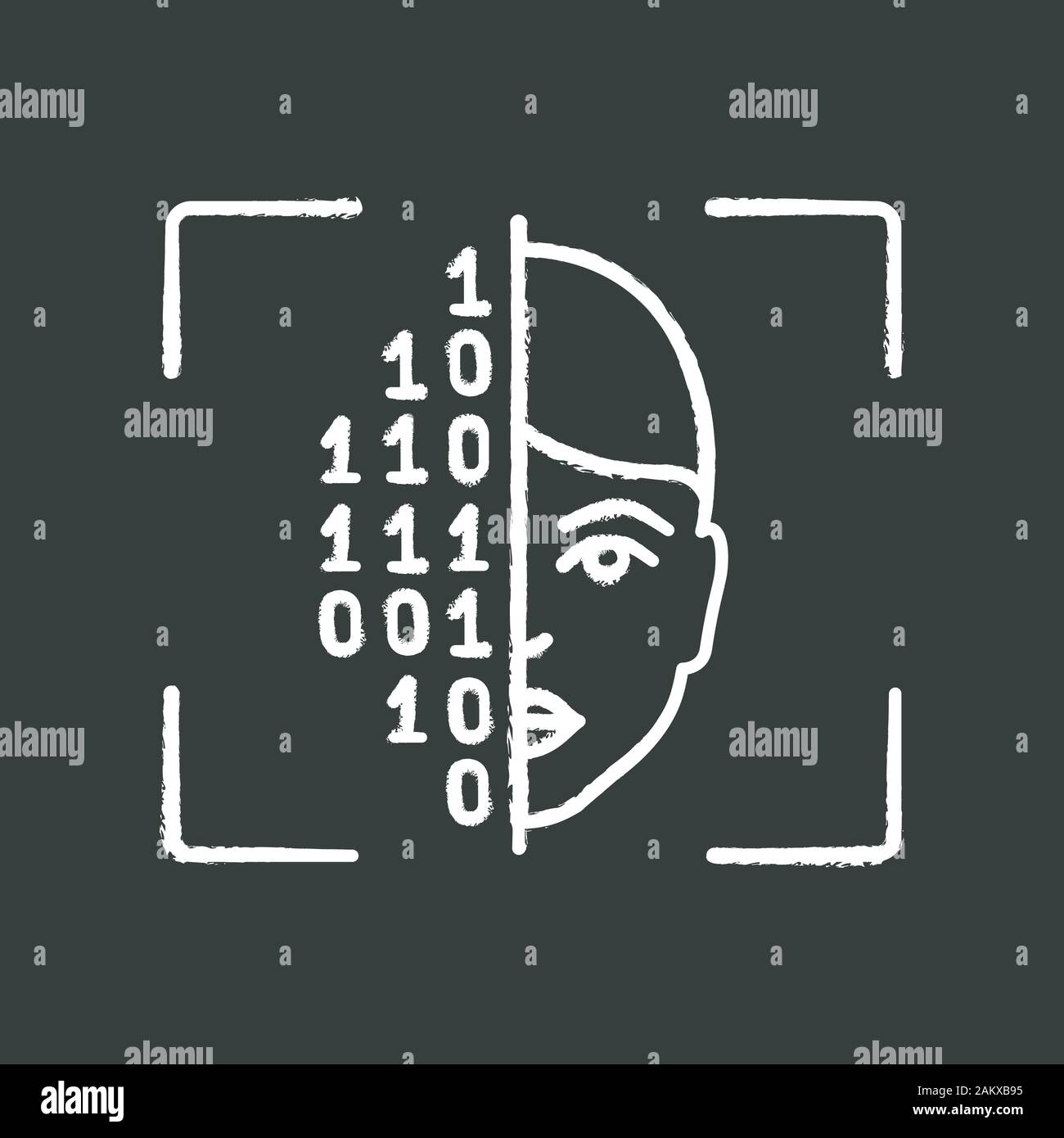 Face Scanning Procedure Chalk Icon Facial Recognition Identity Authentication Binary Code