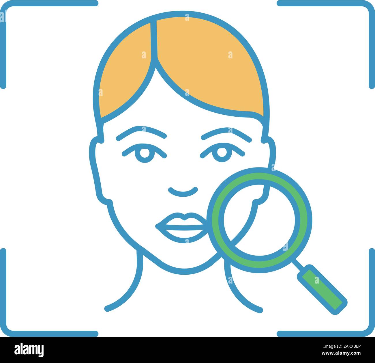 Face scanning color icon. Facial recognition. Human head and magnifying ...