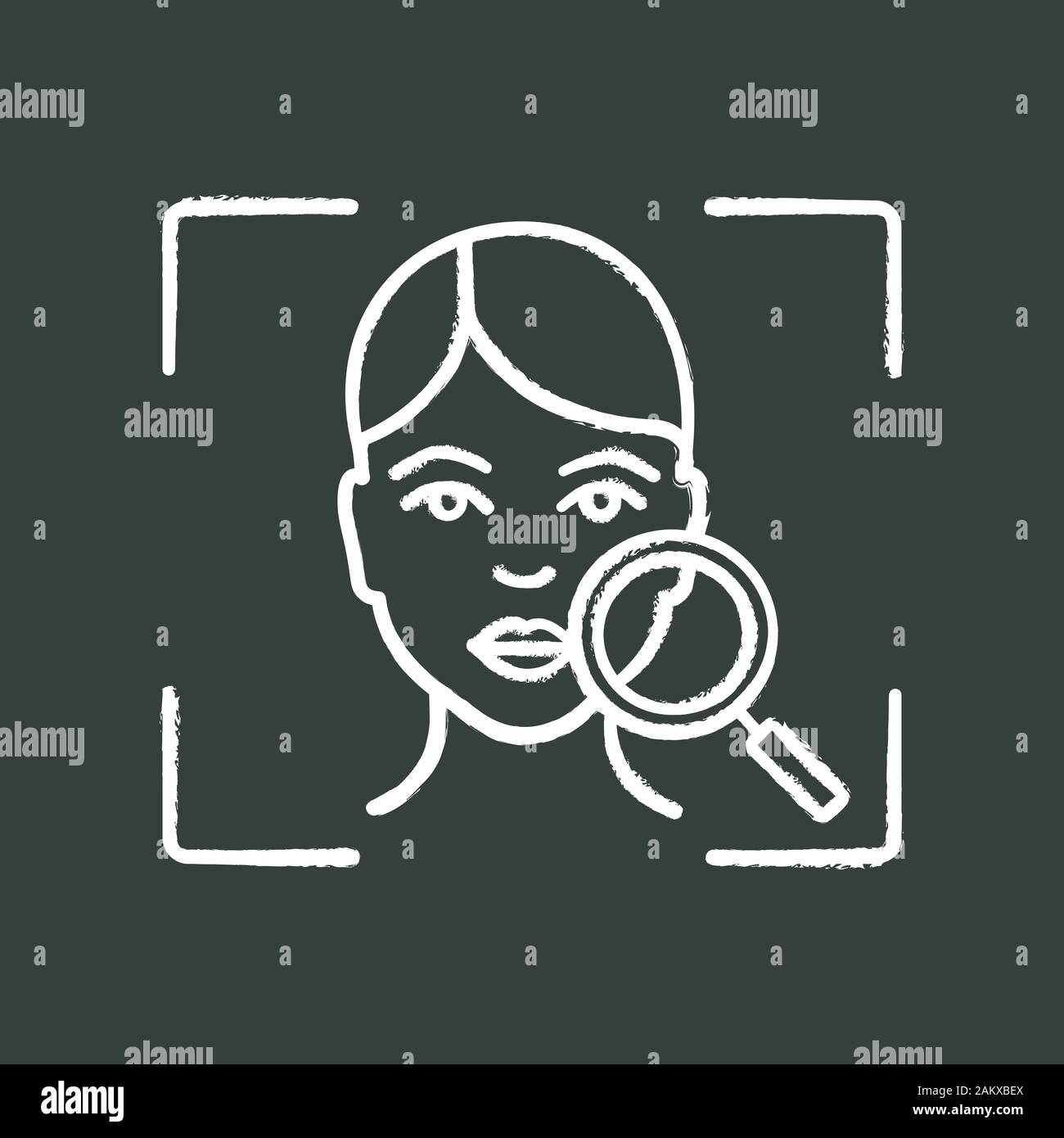 Face scanning chalk icon. Facial recognition. Human head and magnifying ...