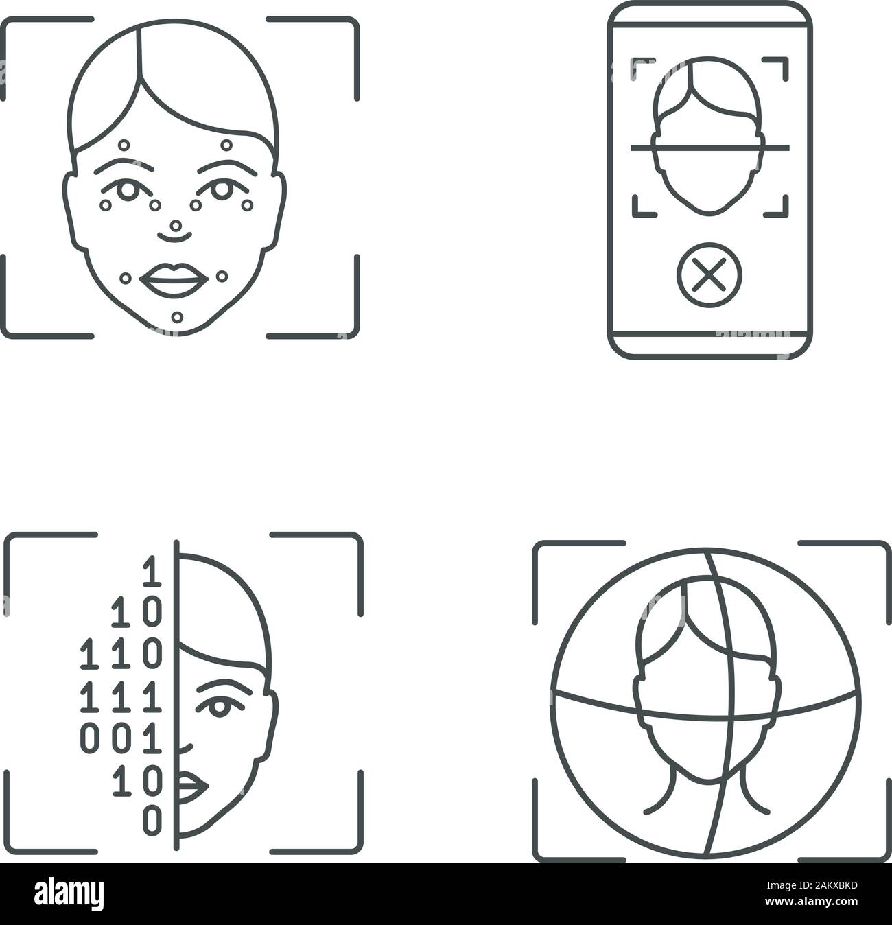 Facial recognition linear icons set. Thin line contour symbols ...