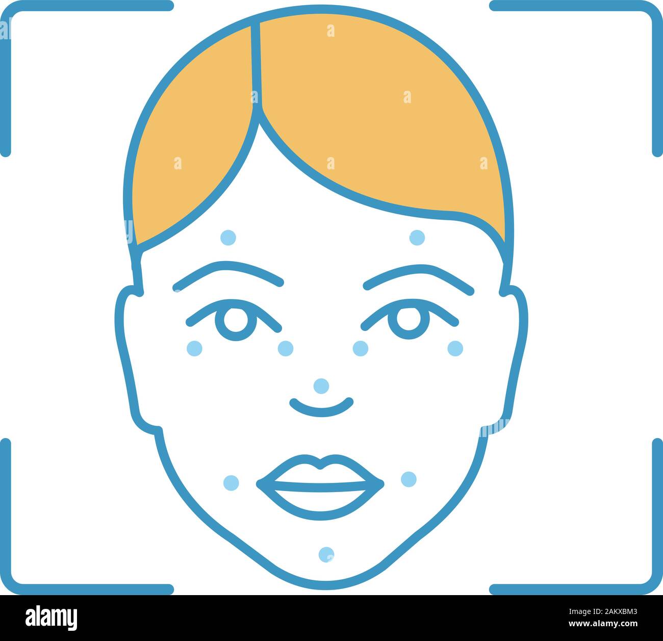 Faceprint analysis color icon. Facial markers, points match. Face ...