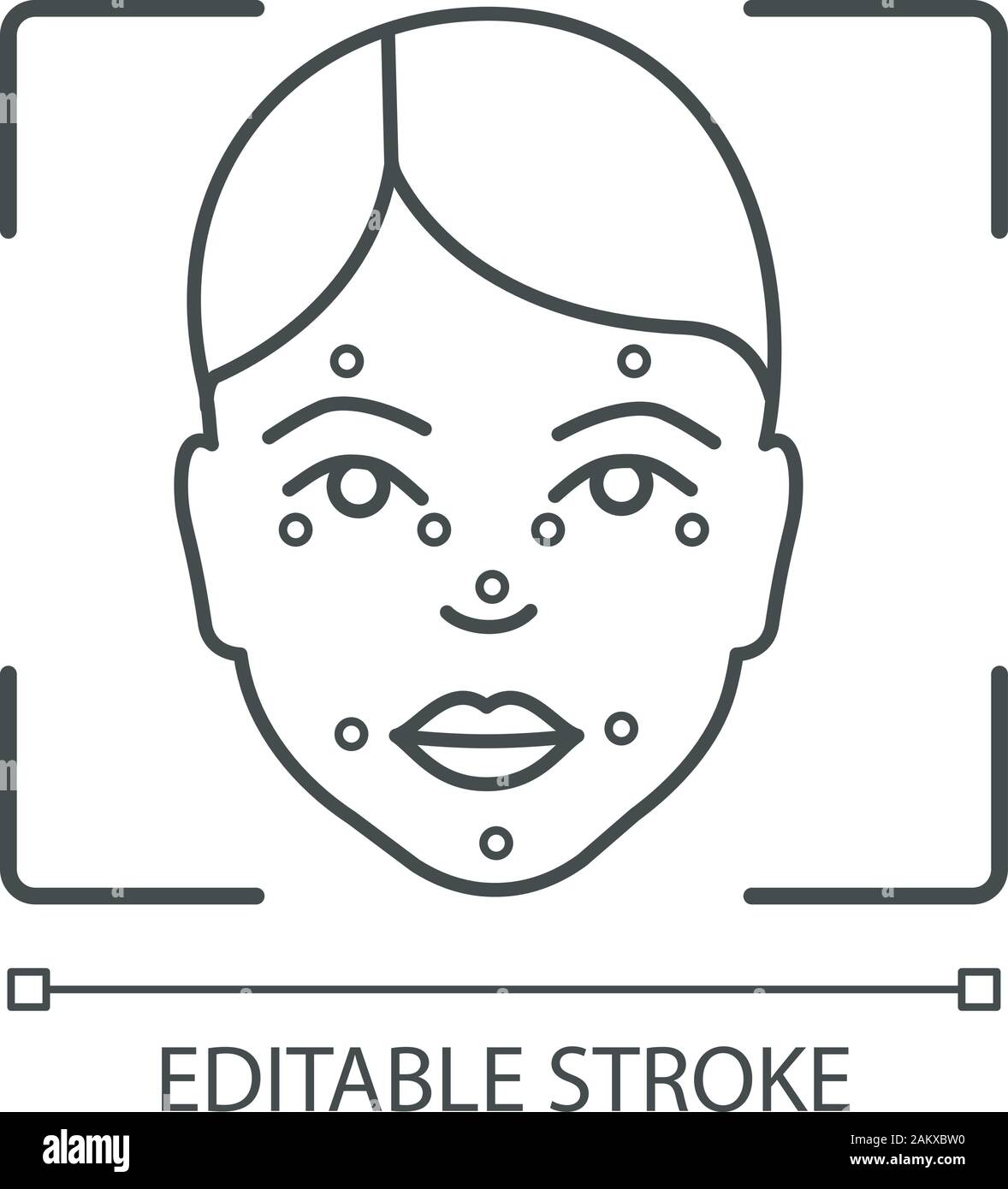 Faceprint analysis linear icon. Facial markers, points match. Face ...