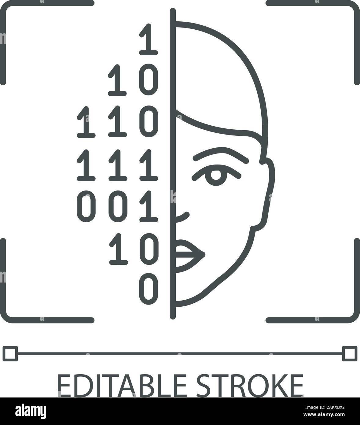 Face scanning procedure linear icon. Facial recognition thin line illustration. Identity ...