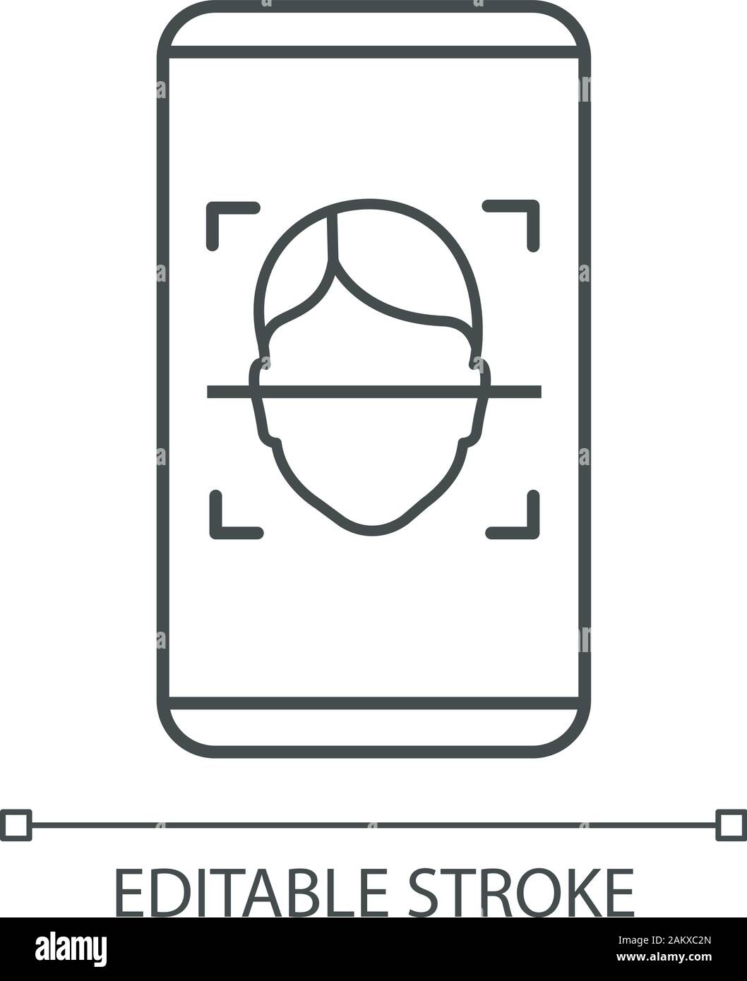 Face lock smartphone app linear icon. Face scan protection mobile ...