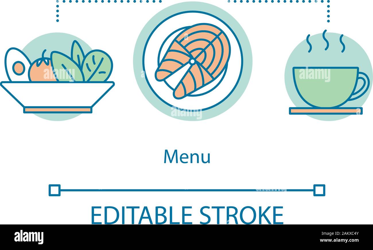 Menu concept icon. Dinner, lunch in cafe, restaurant idea thin line ...