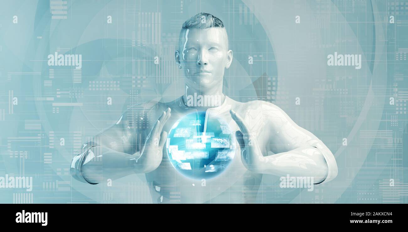 Japanese Business Man Using Digital Solutions Technology Concept Art ...