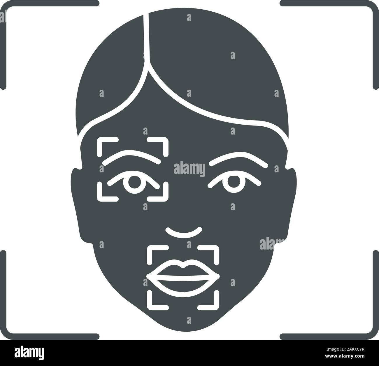 Face scanning procedure glyph icon. Silhouette symbol. Facial ...