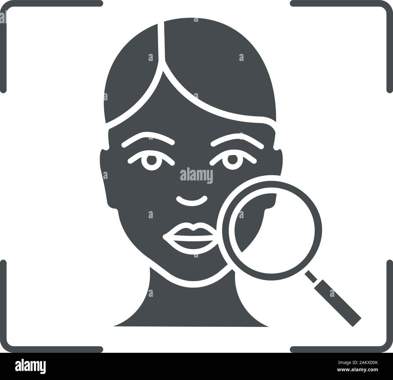 Face scanning glyph icon. Silhouette symbol. Facial recognition. Human ...