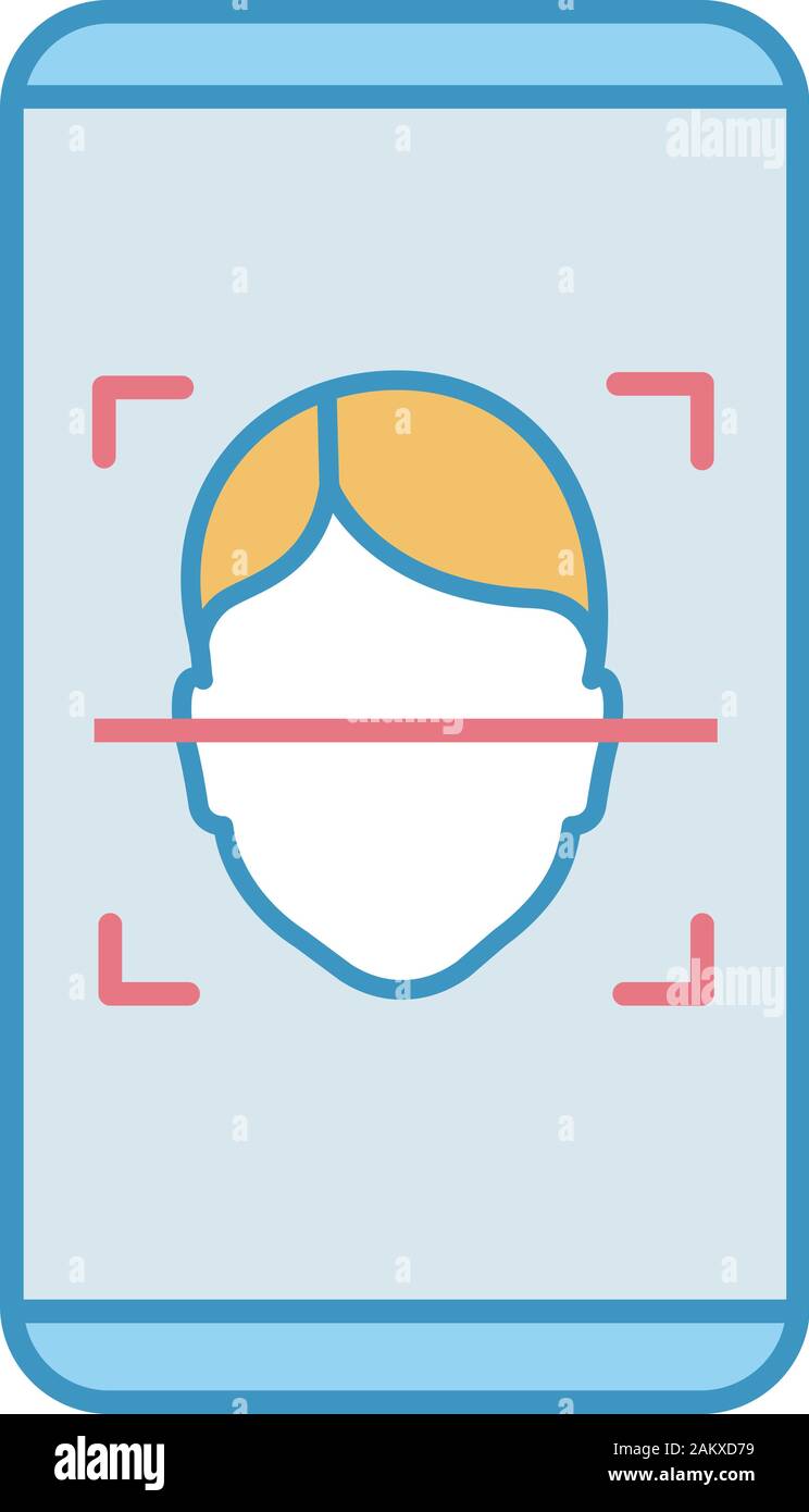 Face lock smartphone app color icon. Face scan protection mobile ...