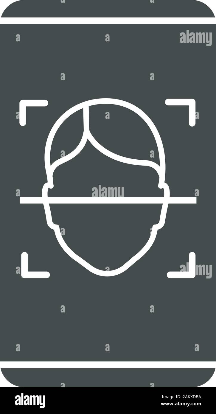 Face lock smartphone app glyph icon. Silhouette symbol. Face scan ...