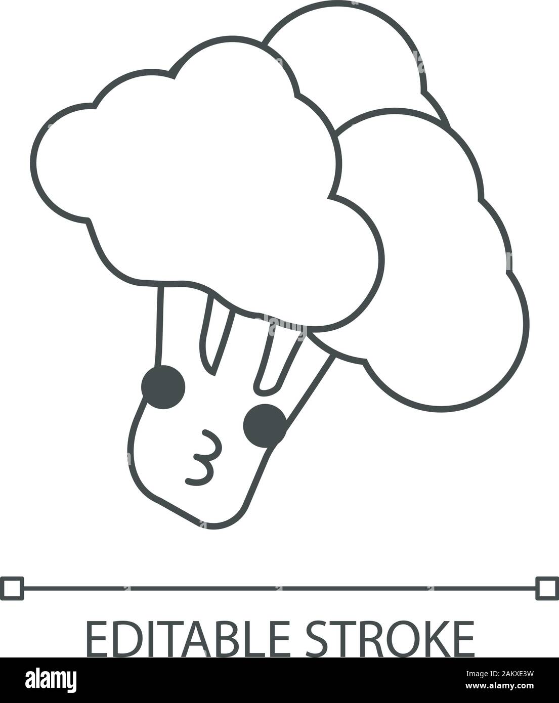 Broccoli cute kawaii linear character. Happy kissing vegetable. Healthy ...