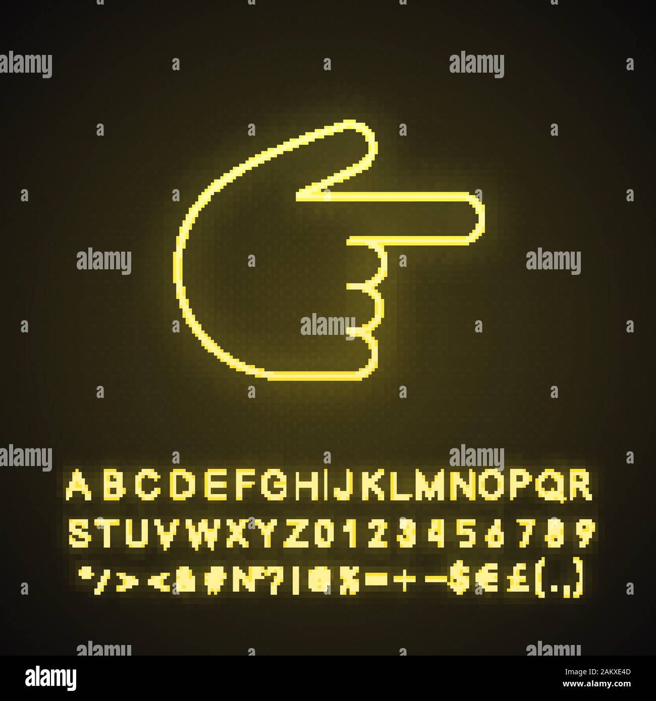Backhand index pointing right neon light icon. Turn right finger ...