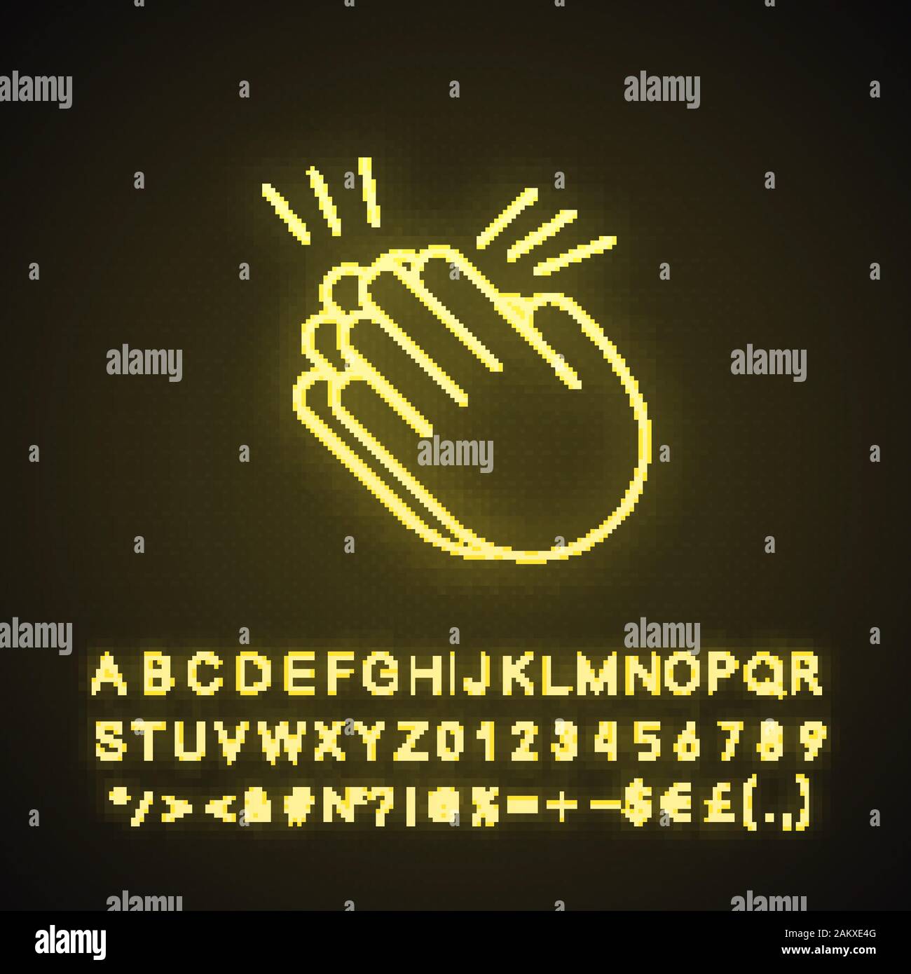 Clapping hands emoji neon light icon. Applause gesture. Congratulation ...