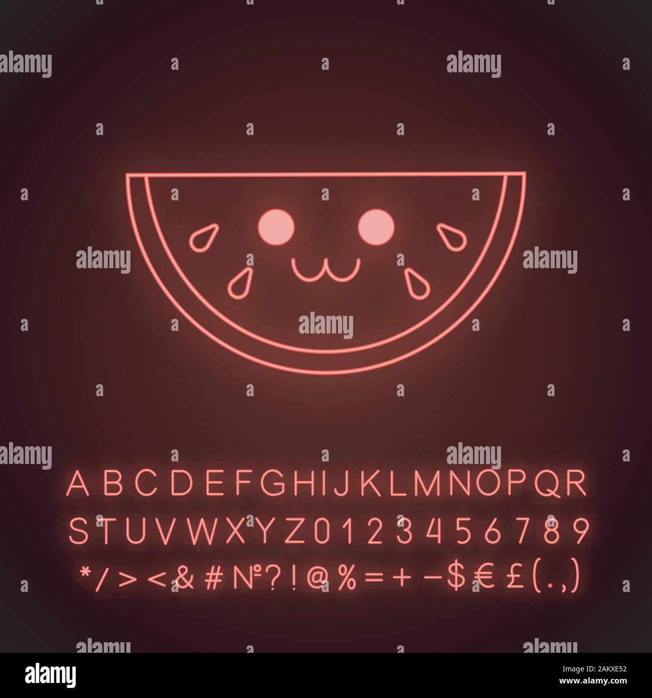 Watermelon cute kawaii neon light character. Berry with smiling face ...