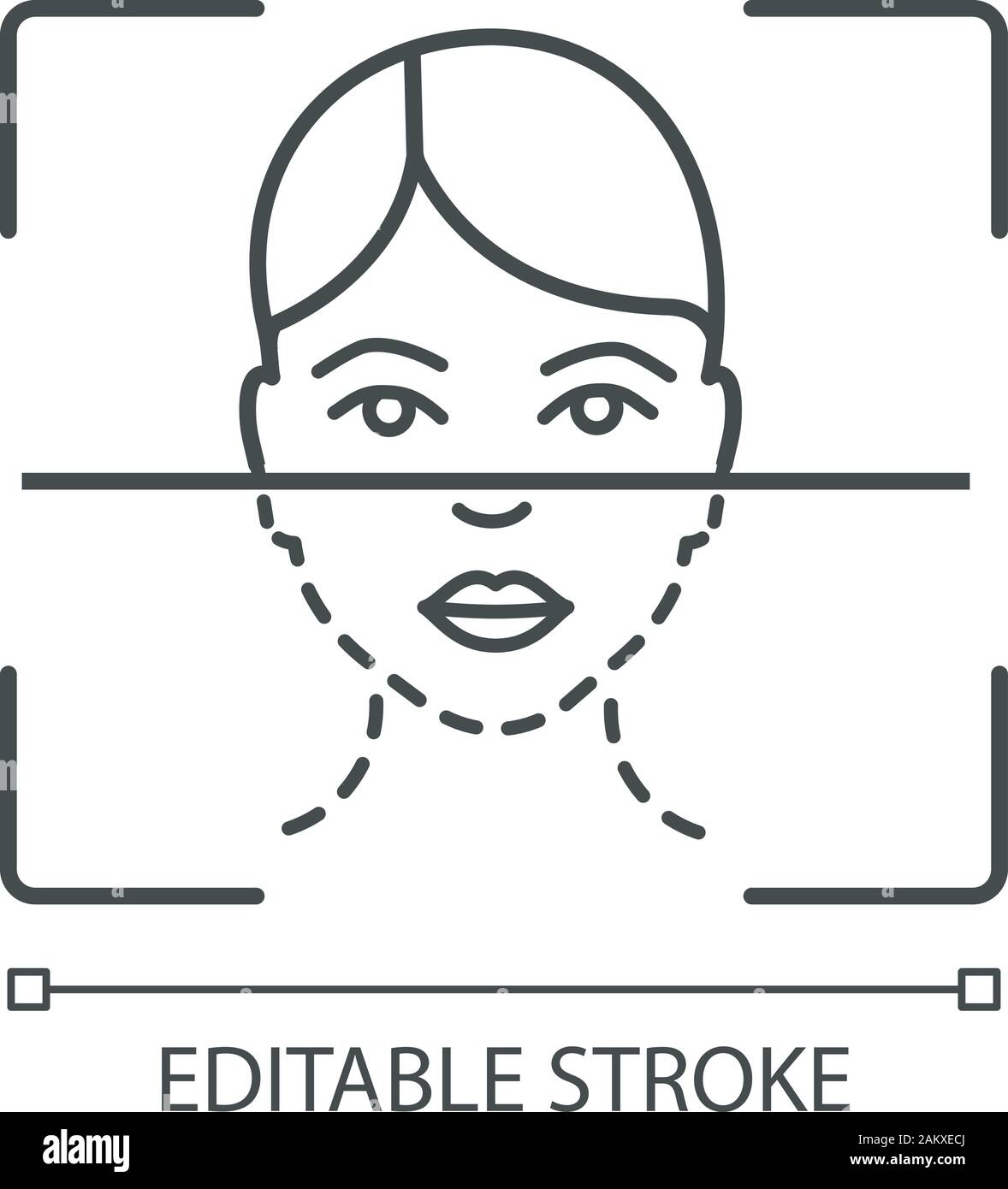 Face scanning process linear icon. Facial recognition thin line illustration. Biometric ...