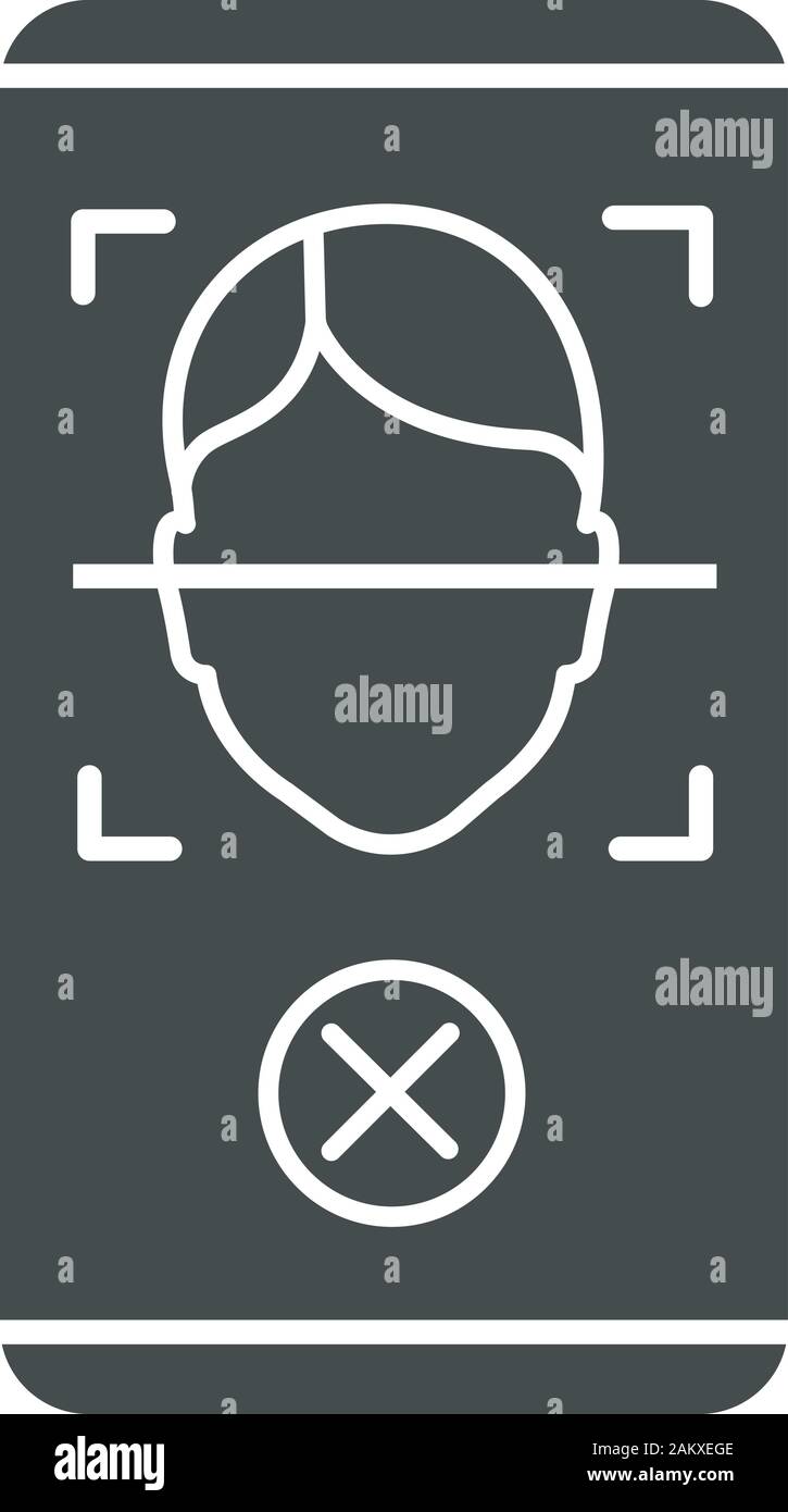 Face scan rejection glyph icon. Silhouette symbol. Face lock mobile ...