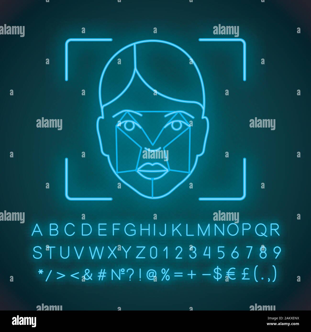 Faceprint analysis neon light icon. Facial recognition software. Face ...