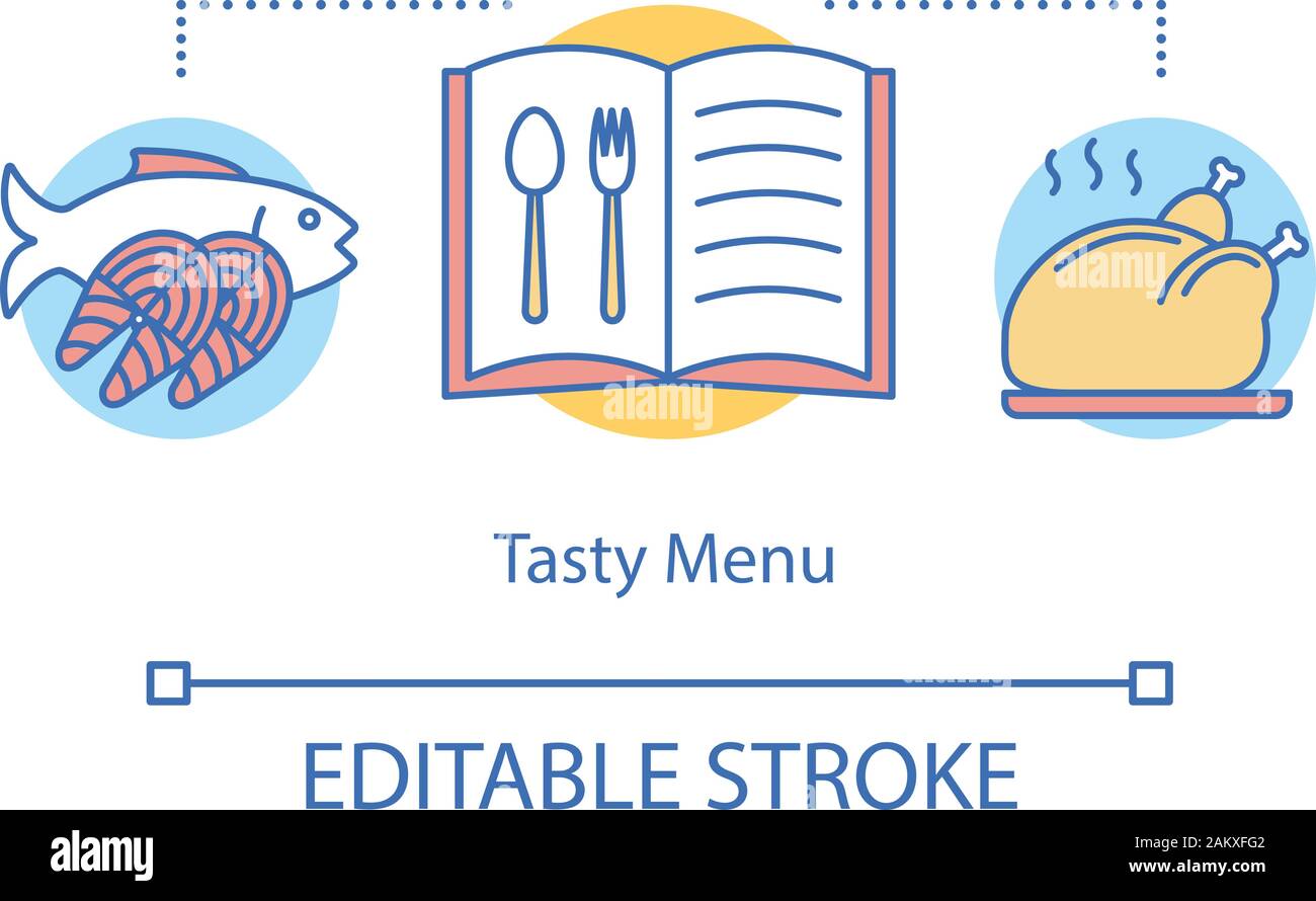 Tasty menu concept icon. Catering industry. Recipe book. Order fish and ...