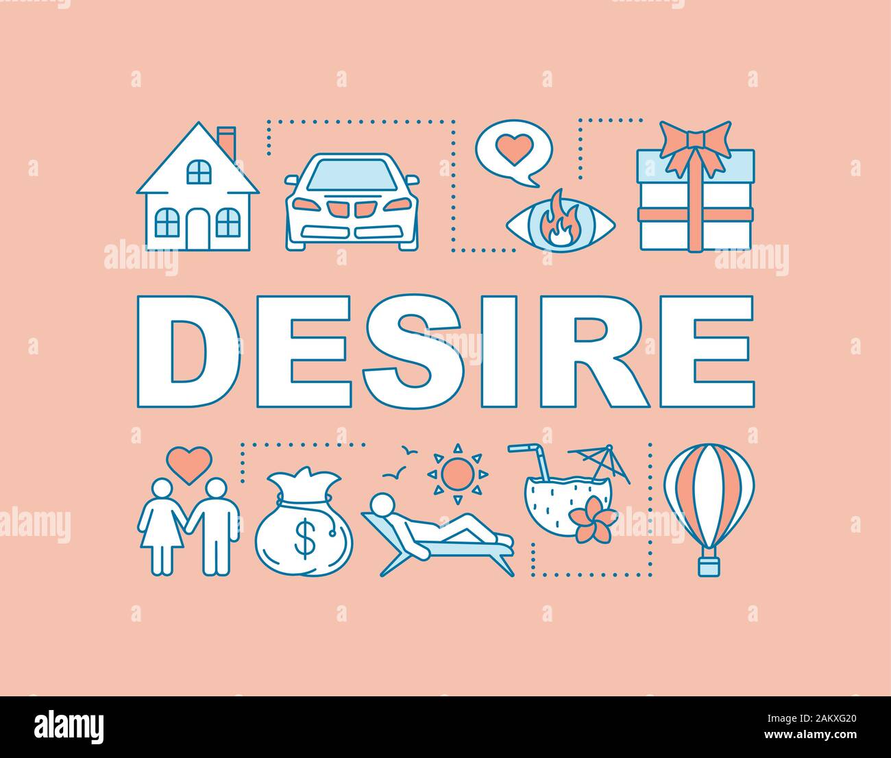 Desire word concepts banner. Love passion. Dreams. Material prosperity ...