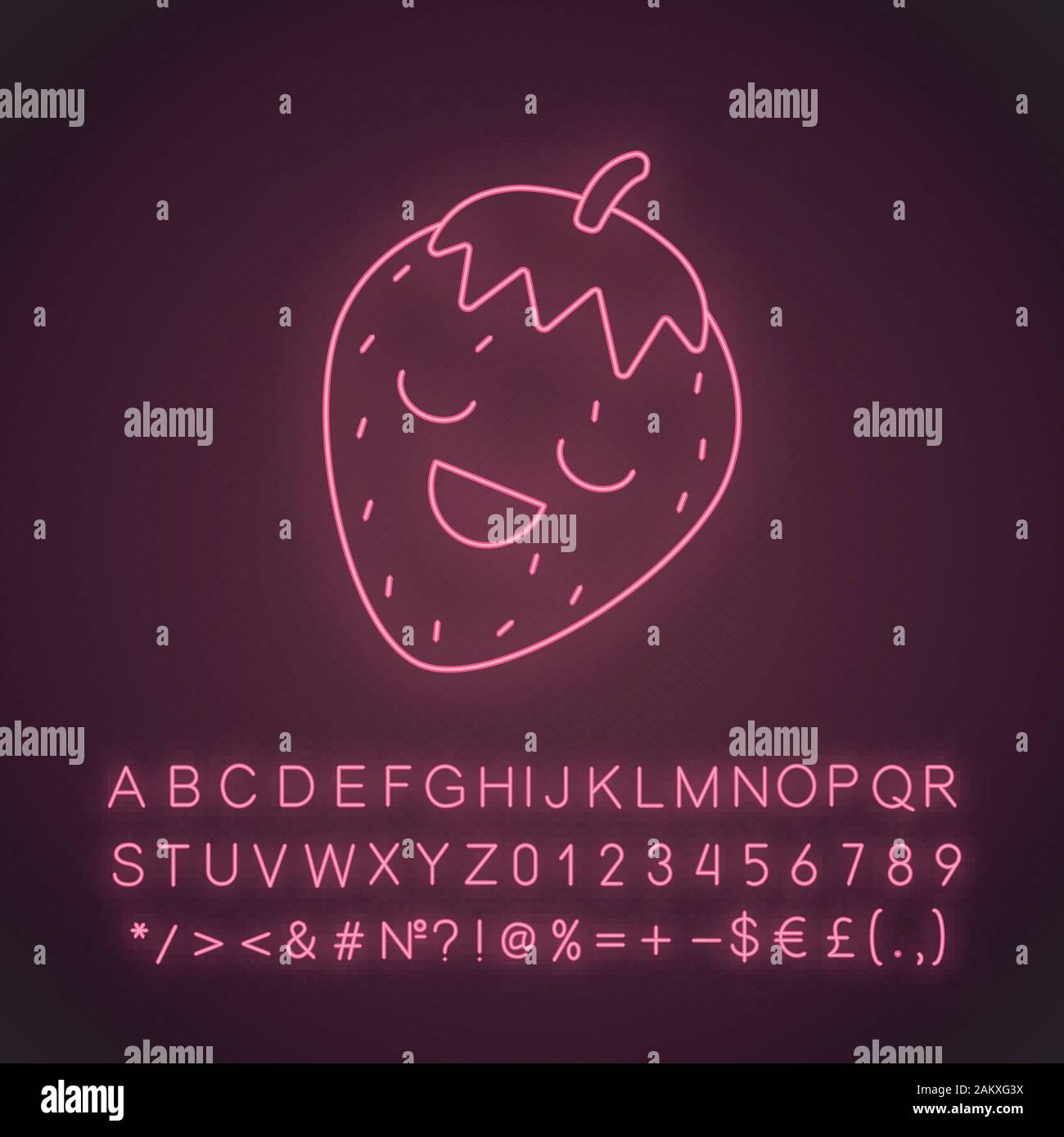 Strawberry cute kawaii neon light character. Berry with smiling face ...