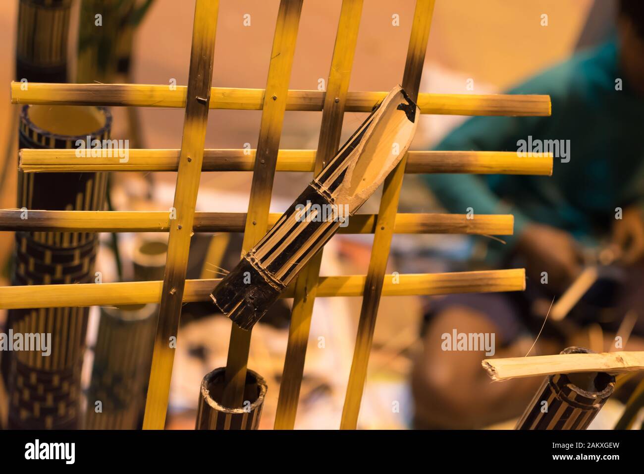 Handmade wooden bamboo carving artwork on bamboo sticks. textured ...