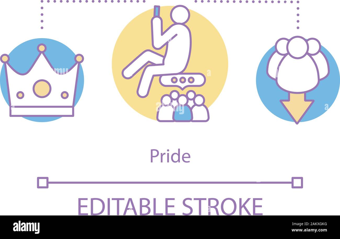 Pride concept icon. Selfish, self confident person idea thin line ...