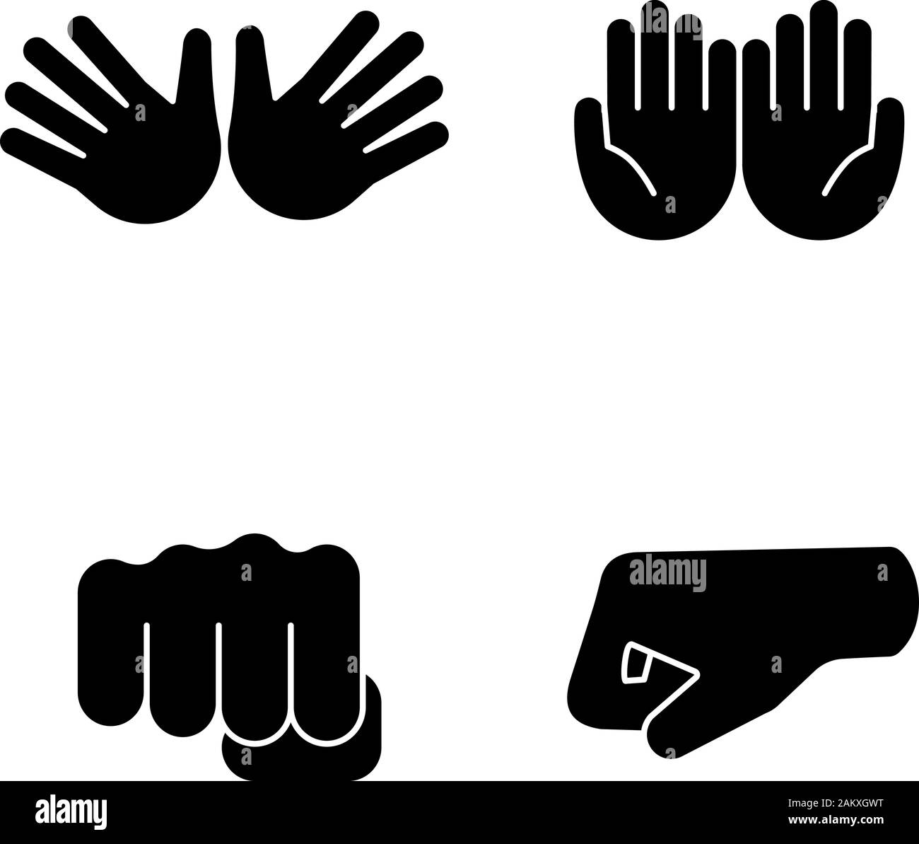 Hand gesture emojis glyph icons set. Jazz, hug, begging gesturing ...