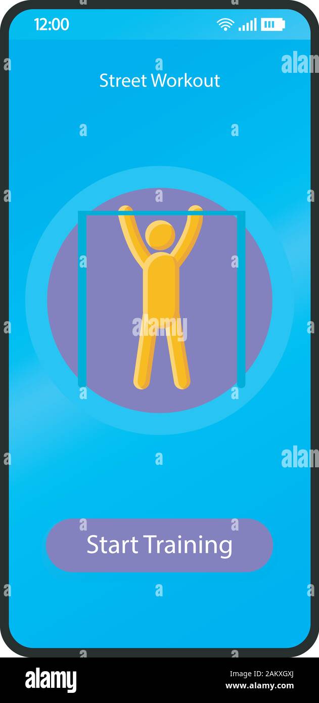 Street workout app smartphone interface vector template. Mobile page ...