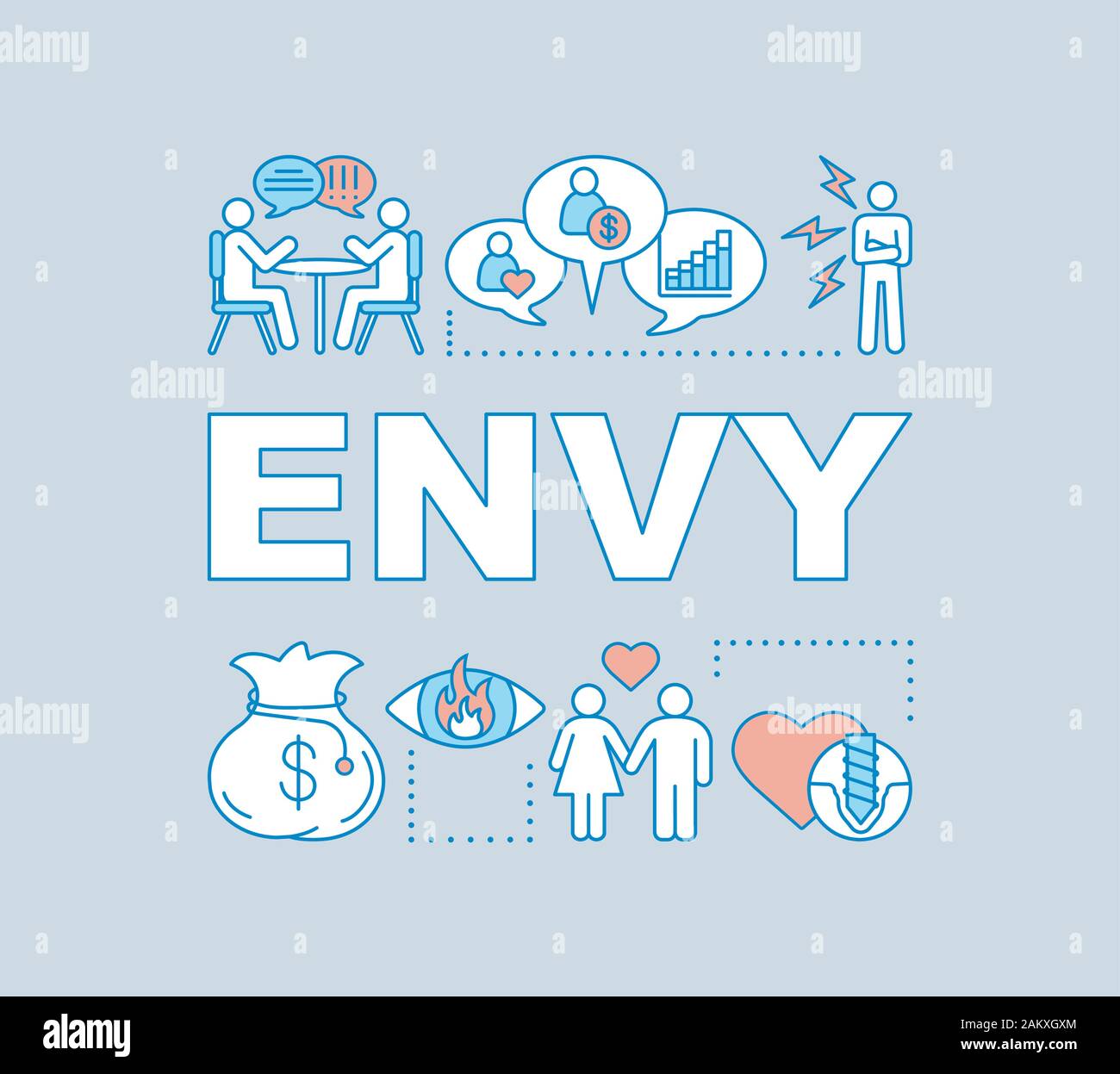 Envy word concepts banner. Emotion of grudge. Jealousy feeling, social ...