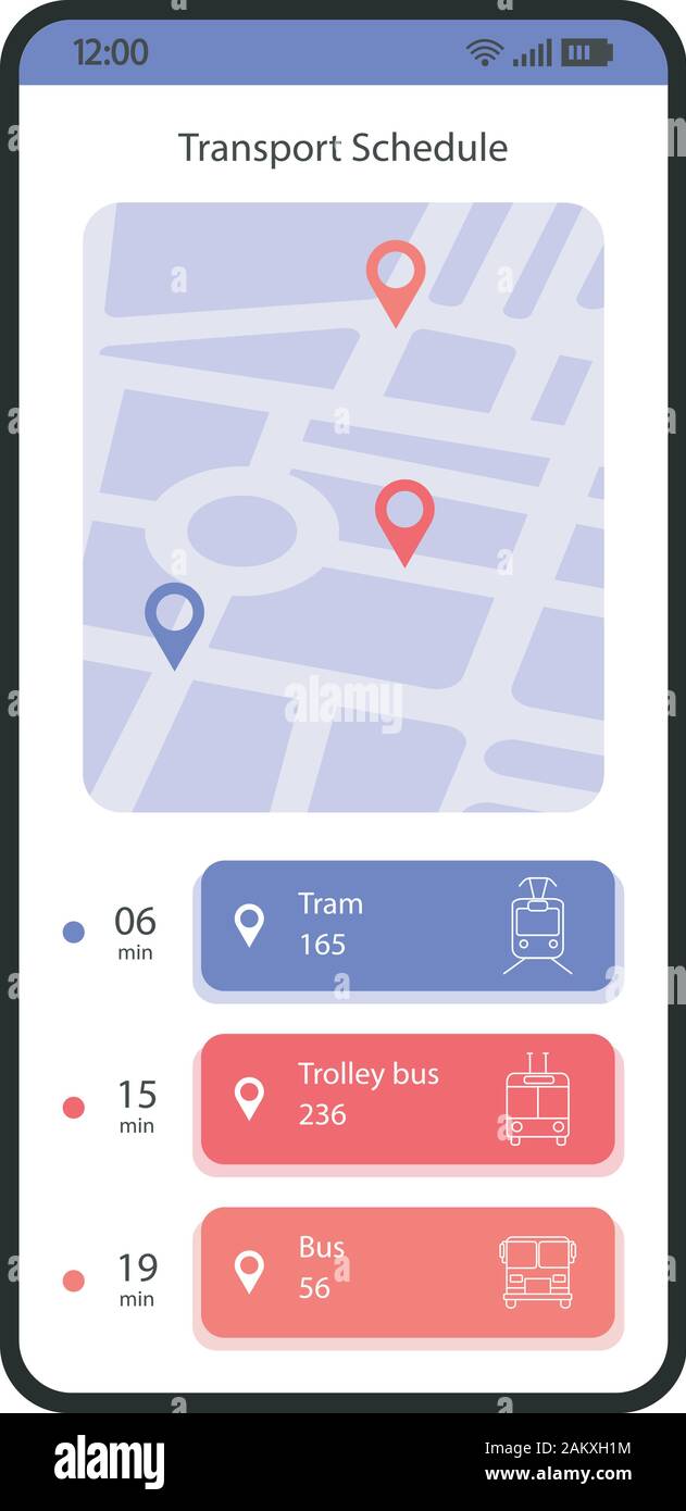 Transport schedule smartphone interface vector template. Mobile app ...