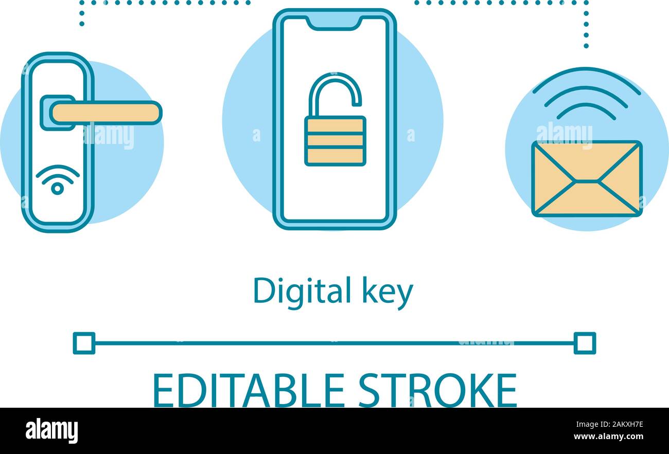 Digital key concept icon. Wireless, keyless padlock. NFC smart door ...