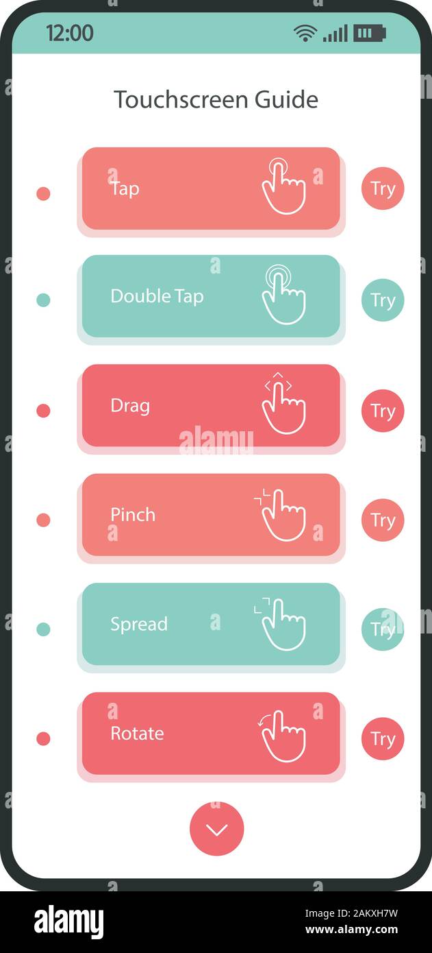 Touchscreen guide mobile interface vector template. Smartphone ...
