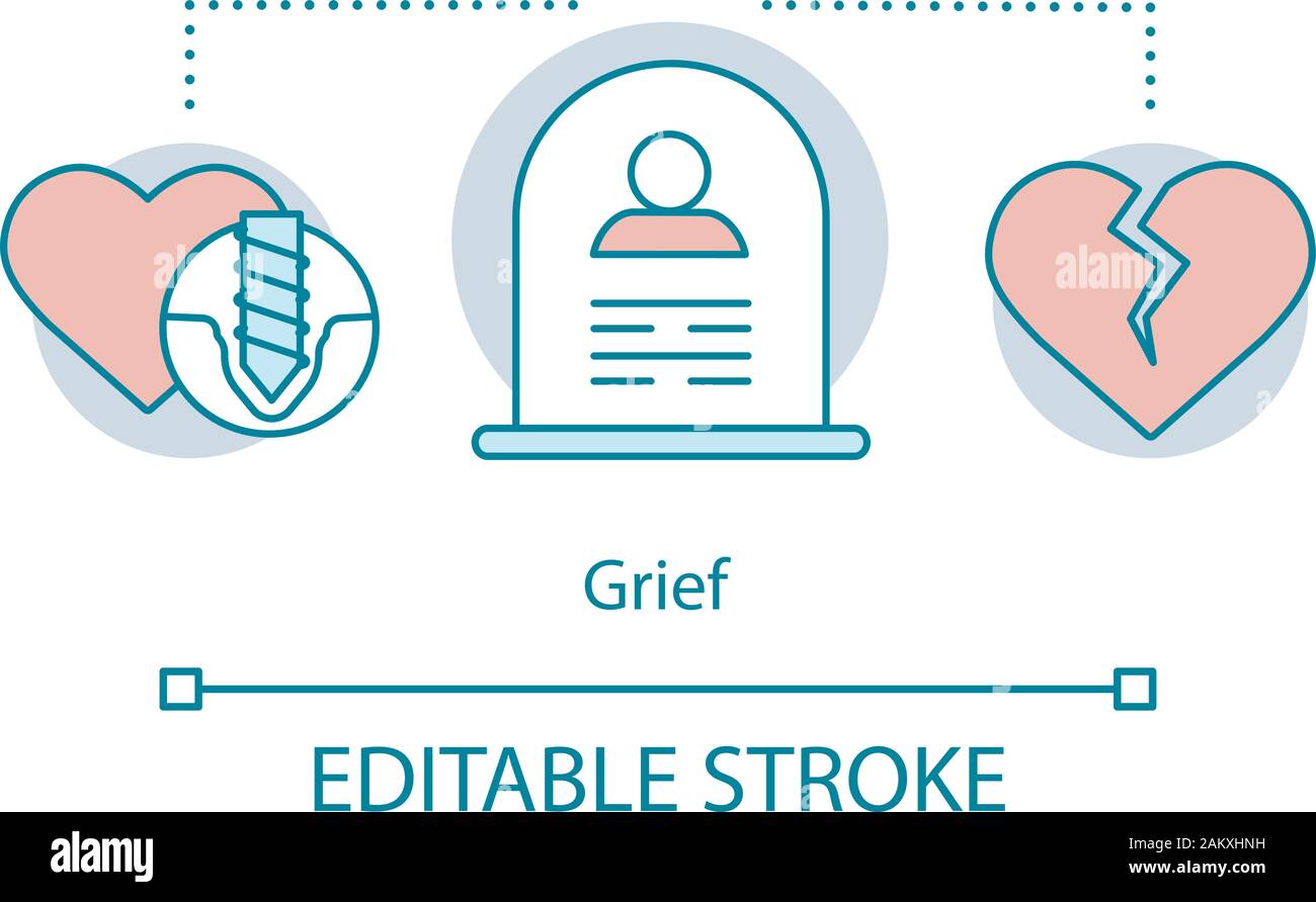Grief concept icon. Breakheart idea thin line illustration. Grave ...
