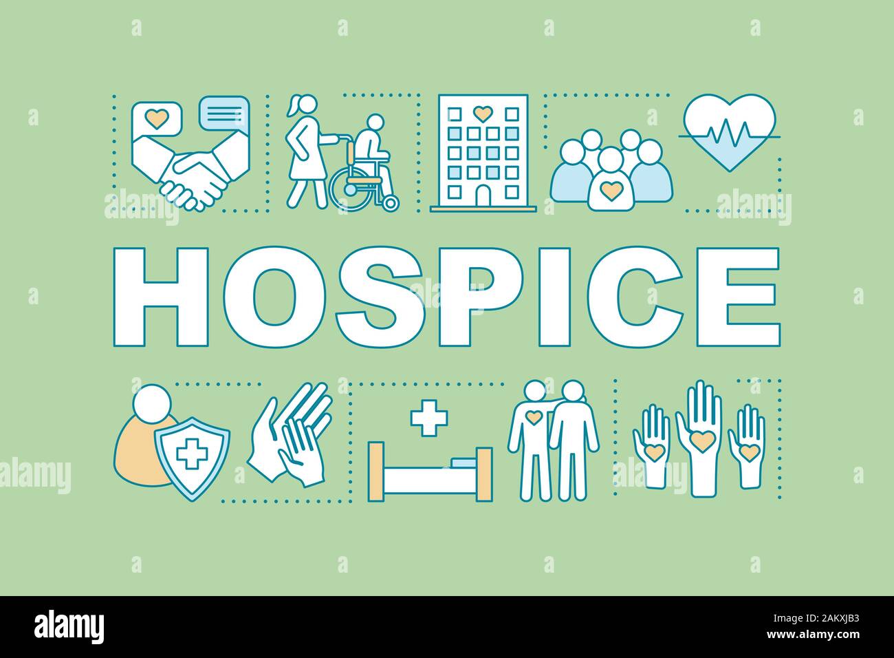 Hospice word concepts banner. Healthcare for sick, terminally ill, old people. Medical care ...