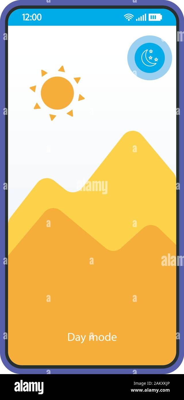 Day mode app smartphone interface vector template. Mobile page blue ...