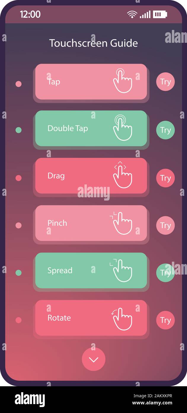 Touchscreen guide mobile interface vector template. Smartphone ...