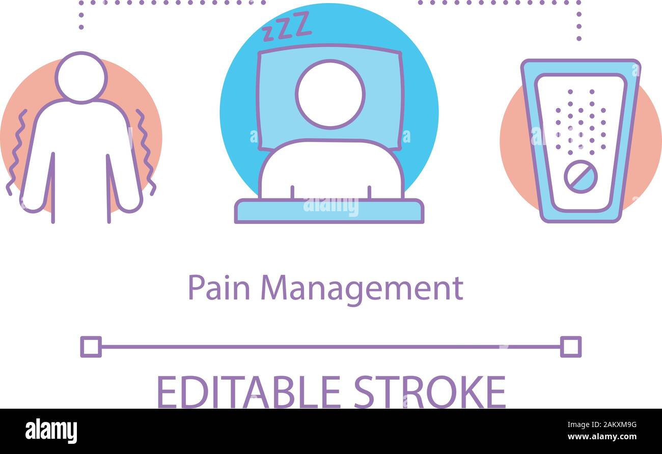 Pain management concept icon. Medical care idea thin line illustration ...