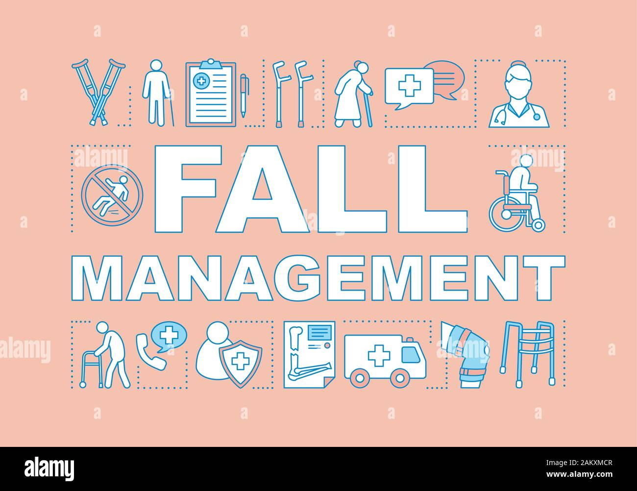 Fall management word concepts banner. Arm fracture. Trauma, injury ...
