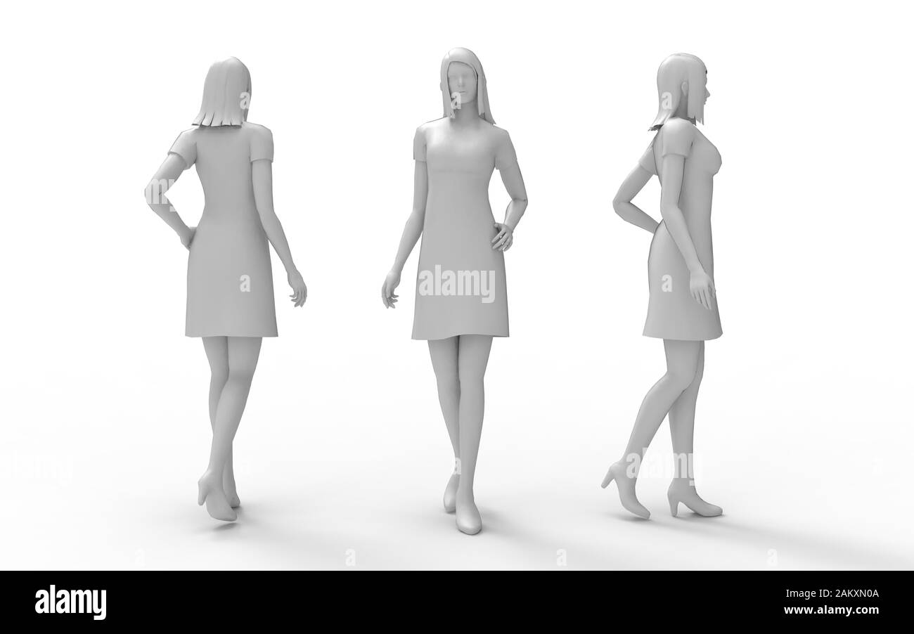 3d rendering of a woman posing and standing isolated on white ...