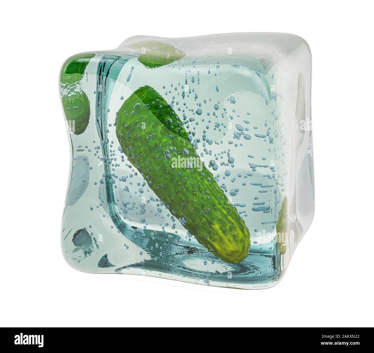 Cucumber frozen in ice cube, 3D rendering isolated on white background Stock Photo - Alamy