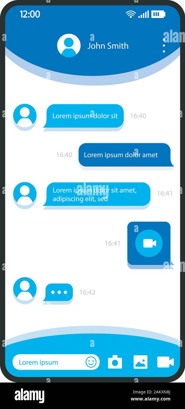 Instant messages app smartphone interface vector template. Mobile page ...