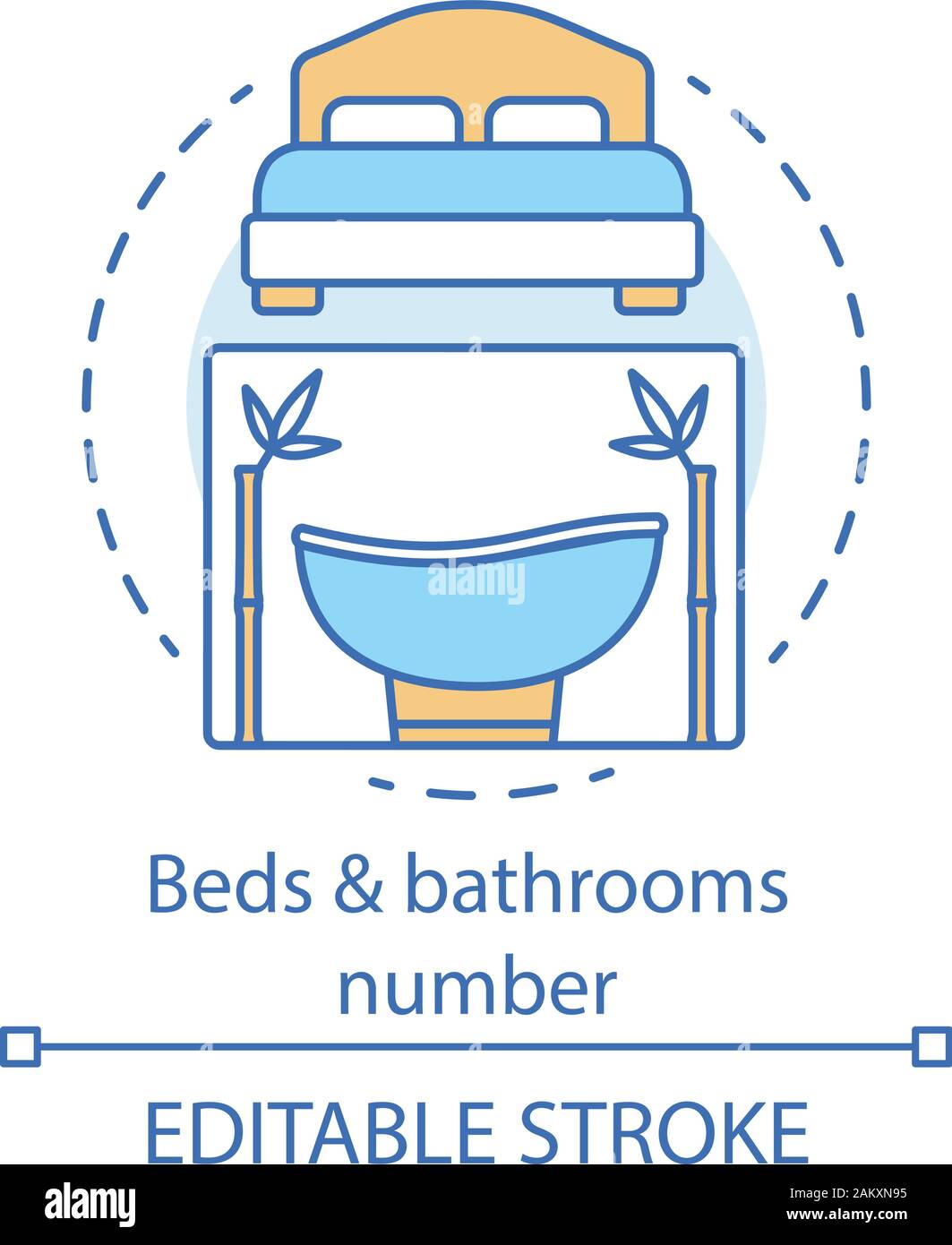 Beds and bathrooms number concept icon. Housing amenities, facilities ...