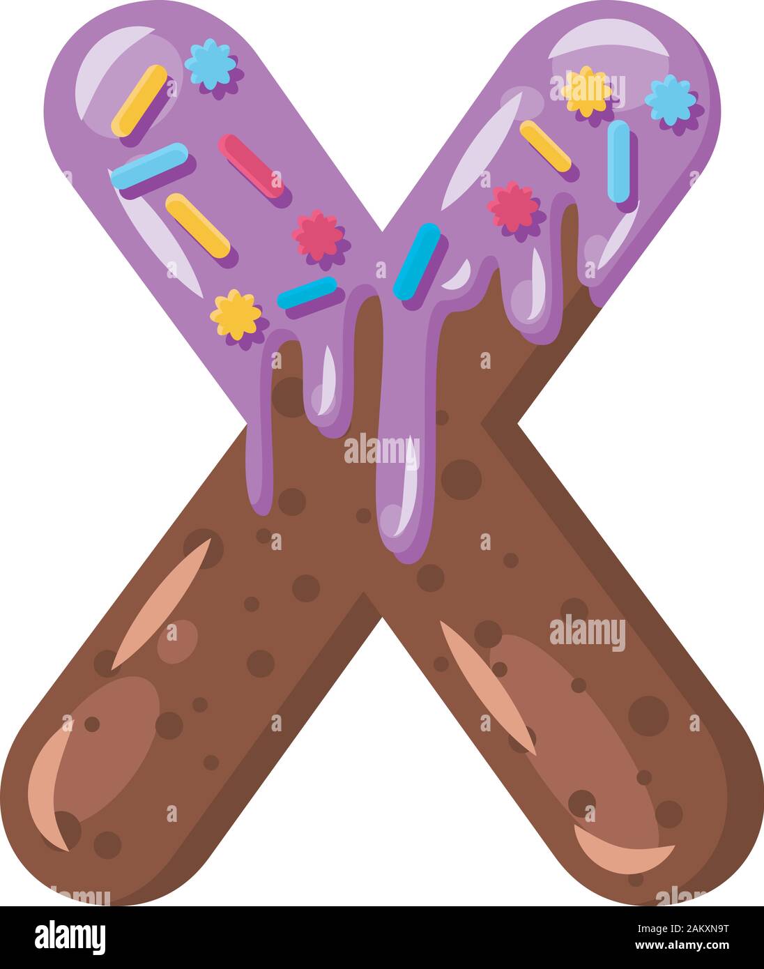 Donut cartoon X letter vector illustration. Biscuit bold font style ...